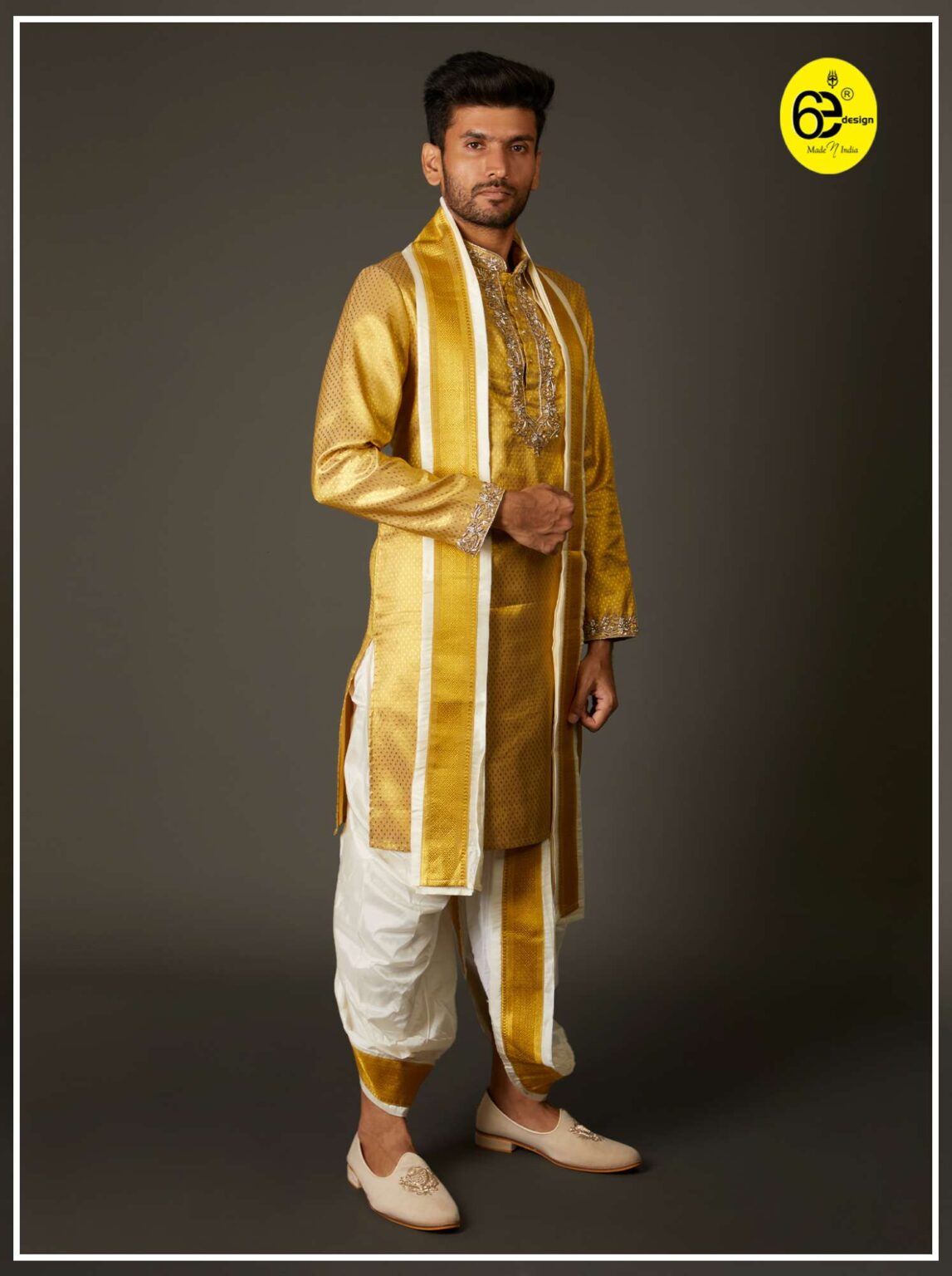 Buy Golden Pattu Pancha Set for Groom | Premium Pattu Fabric